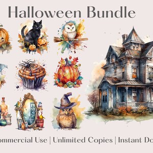 Halloween Watercolor Clipart PNG Bundle, Witch and Wizard Png, Ghost ...