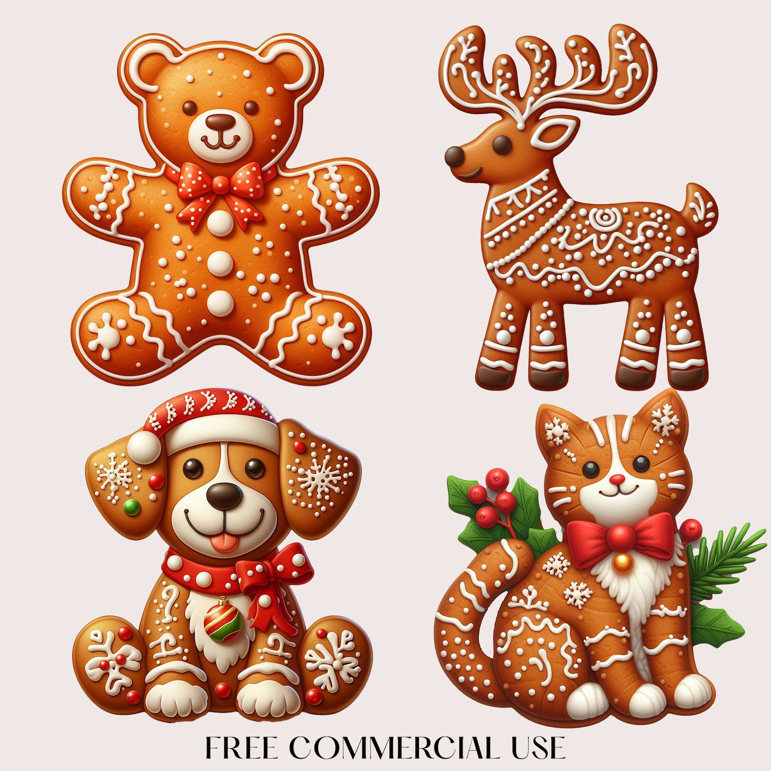 Watercolor Gingerbread Animals Clipart, Gingerbread Clipart, Winter ...
