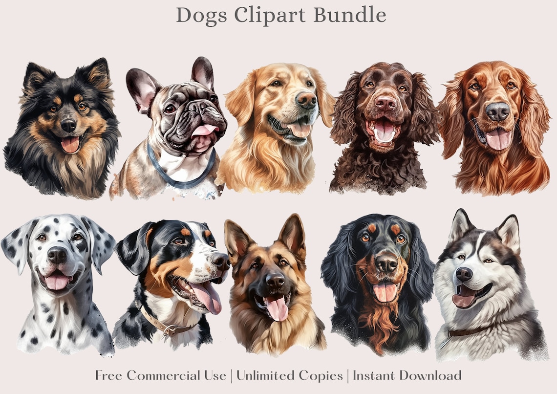 Dog Clipart Bundle 100 Dog Breeds PNG Images Watercolor Dog - Etsy