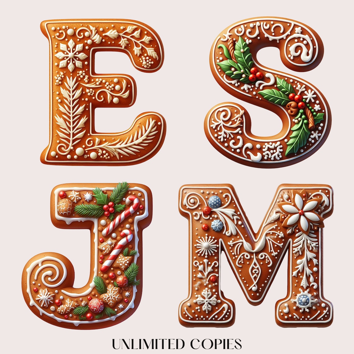 Watercolor Gingerbread Cookie Alphabet Clipart, 78 Christmas Alphabet ...