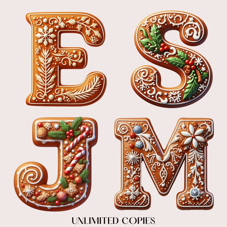 Watercolor Gingerbread Cookie Alphabet Clipart, 78 Christmas Alphabet ...