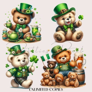 St Patrick Teddy Bear Clipart, Watercolor Teddy Bear Clipart, 14 High ...