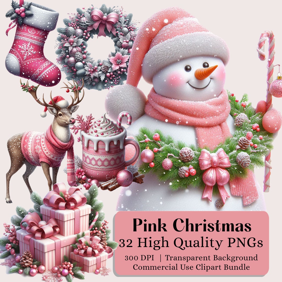 Pink Christmas Clipart, Pink Festive Clipart PNG Christmas Digital ...
