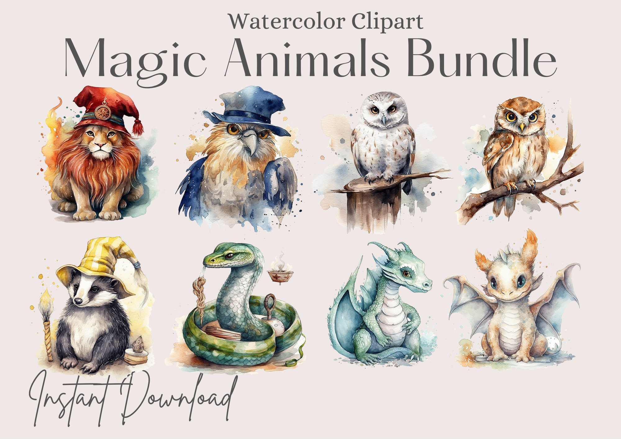 Magic School Clipart Bundle, Magic Animals, Fantasy Clipart, Witch and ...