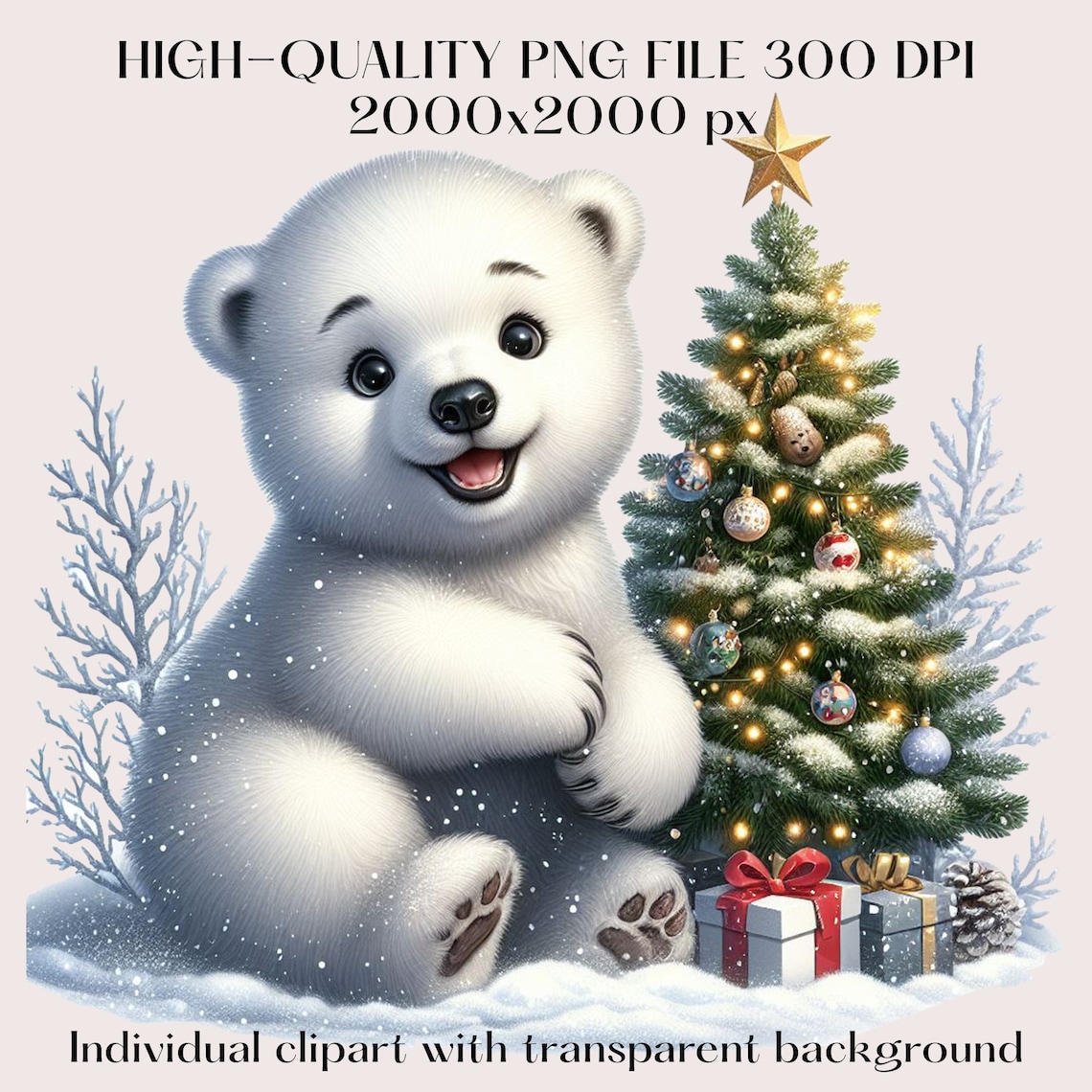 Winter Polar Bear Clipart, 20 High Quality Pngs, Christmas Graphics ...