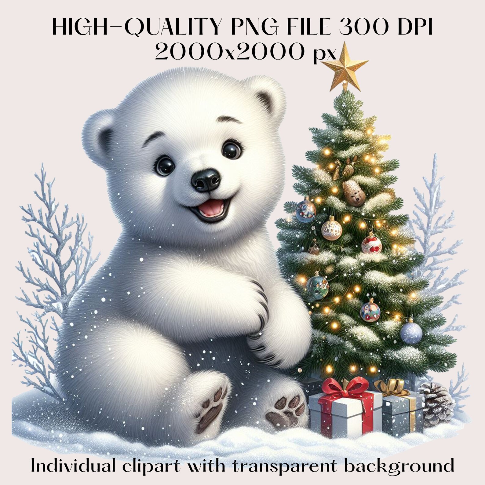 Winter Polar Bear Clipart, 20 High Quality Pngs, Christmas Graphics ...