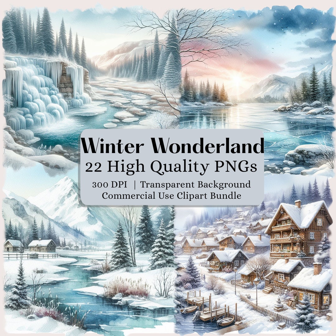 Watercolor Winter Wonderland, Winter Landscape PNG, Digital Planner ...