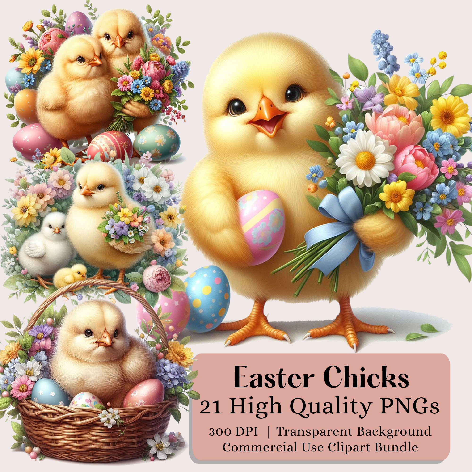 Easter Chicks Clipart - 21 High Quality Jpgs - Memory Book, Junk ...