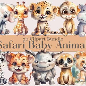 Safari Baby Animals Watercolor Clipart - Cute Baby Shower Nursery Decor ...