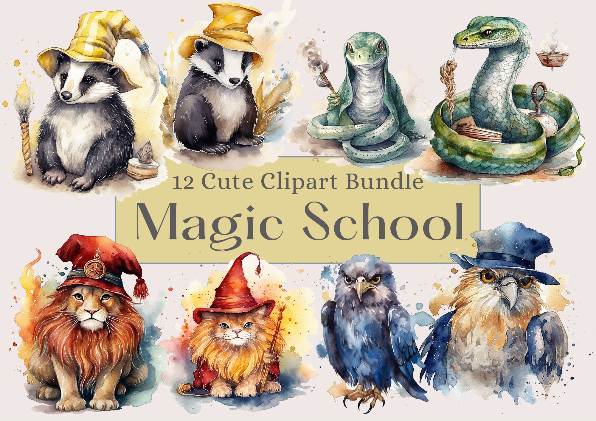 Wizard School Clipart Bundle, Magic School, Witch and Wizard Png. Wands ...