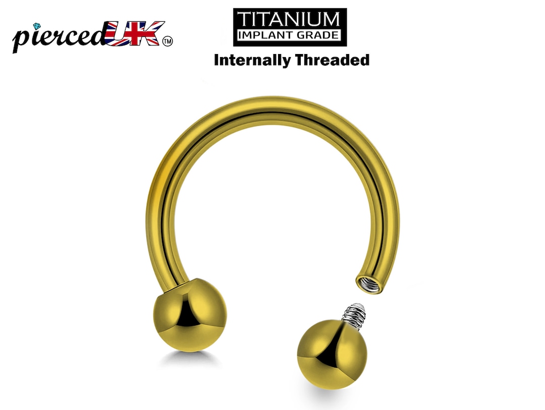 Titanium Gold Horseshoe Barbell, Septum Ring 16G to 00G Internally ...
