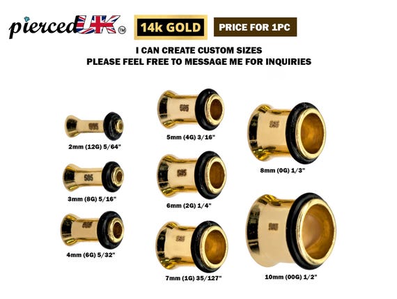 14K Solid Gold Ear Stretching Plugs Single Flared Plug With Groove Ear Gauges Expander Body Piercing From 2G to 10G Price for 1 Piece Etsy