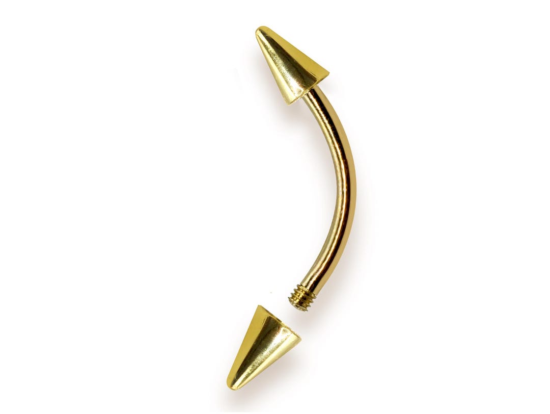 14K Solid Gold Spike Eyebrow Piercing Jewellery Curved Barbell Cones ...