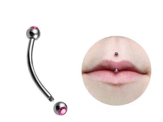 Titanium Jestrum Lip Piercing Curved Bar Jewelry With Gem Ball Crystal 18g 16g 14g Bent Barbell Body Piercing Also for Rook Daith Eyebrow Etsy