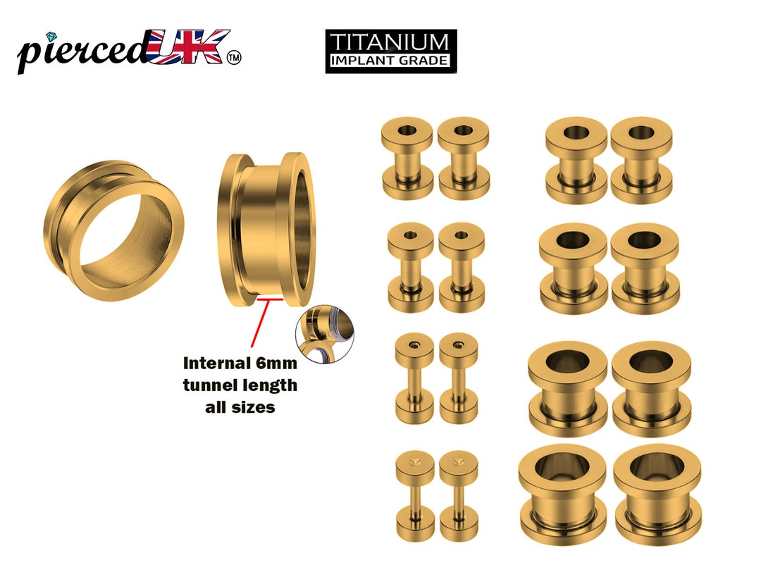 Gold Plated Ear Tunnel Plug, Tunnel Gauges 00g to 12g - Titanium Flesh ...