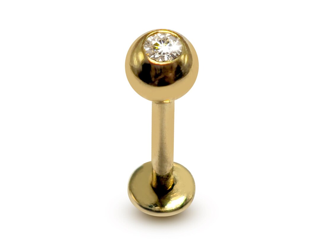14K Gold Labret Studs Lip Piercing With Gem Balls - Body Jewellery 16G ...