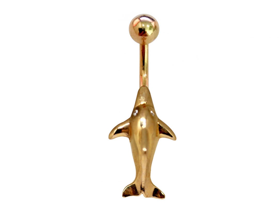 14K Gold Dolphin Belly Button Ring: Body Piercing Jewelry - Etsy