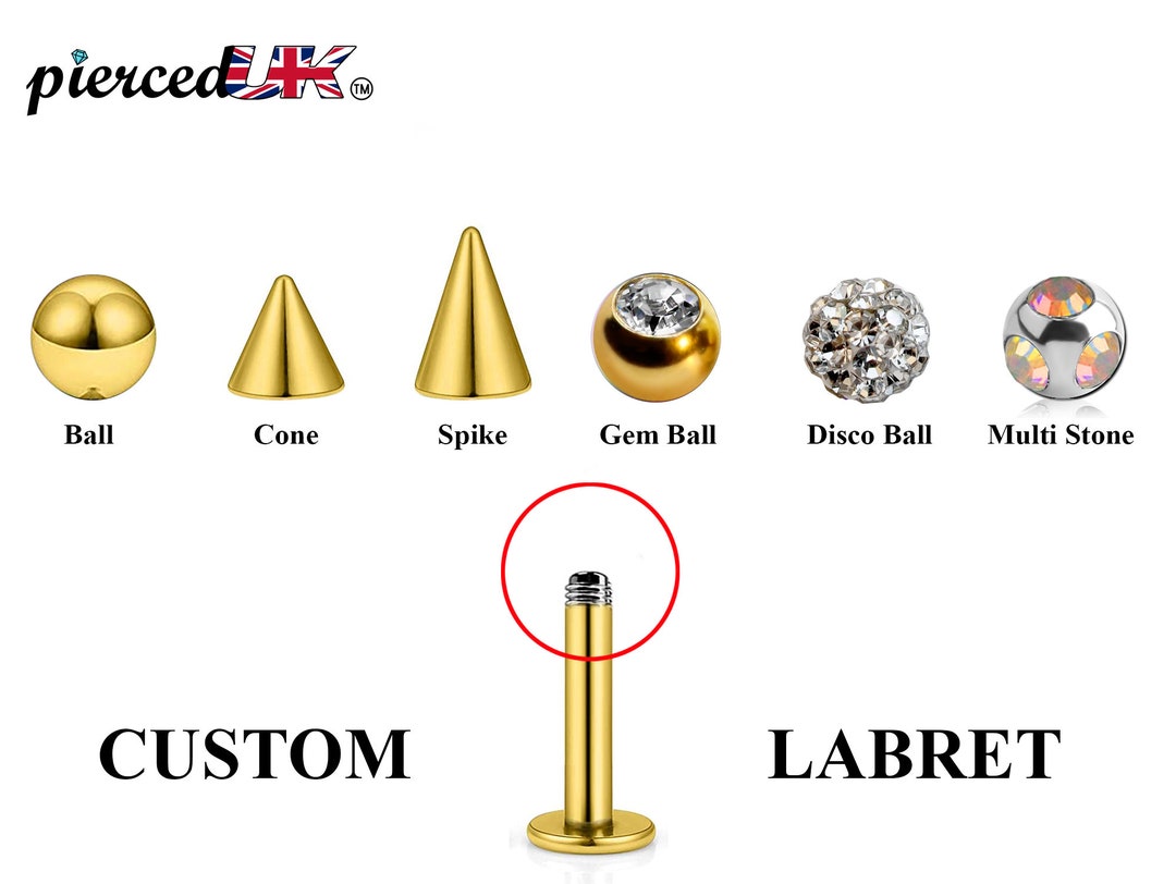 Gold Surgical Steel Labret Stud: Custom Lip Piercing (18g, 16g, 14g) - Etsy