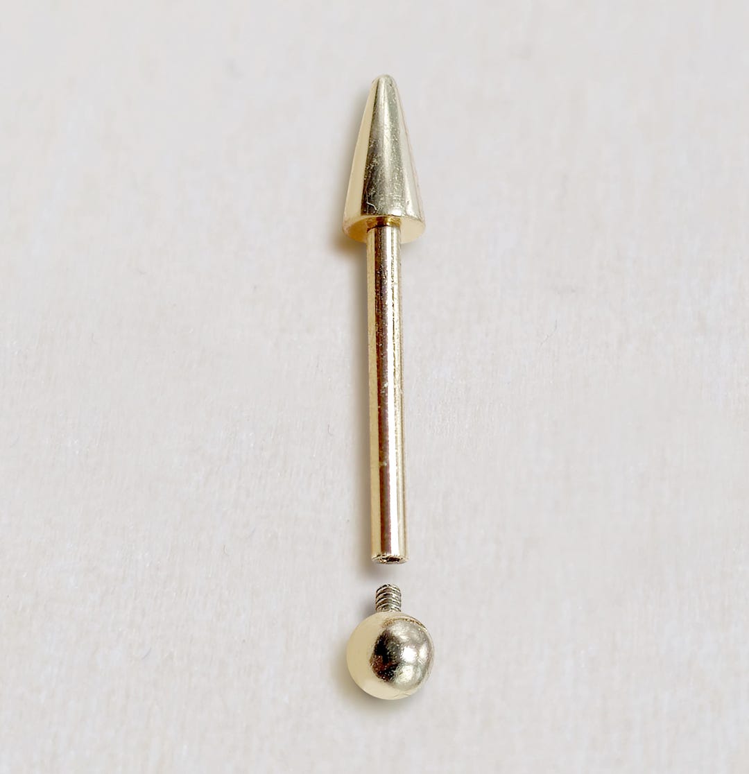 14K Solid Gold Spike Barbell Piercing, Cartilage Helix Piercing ...