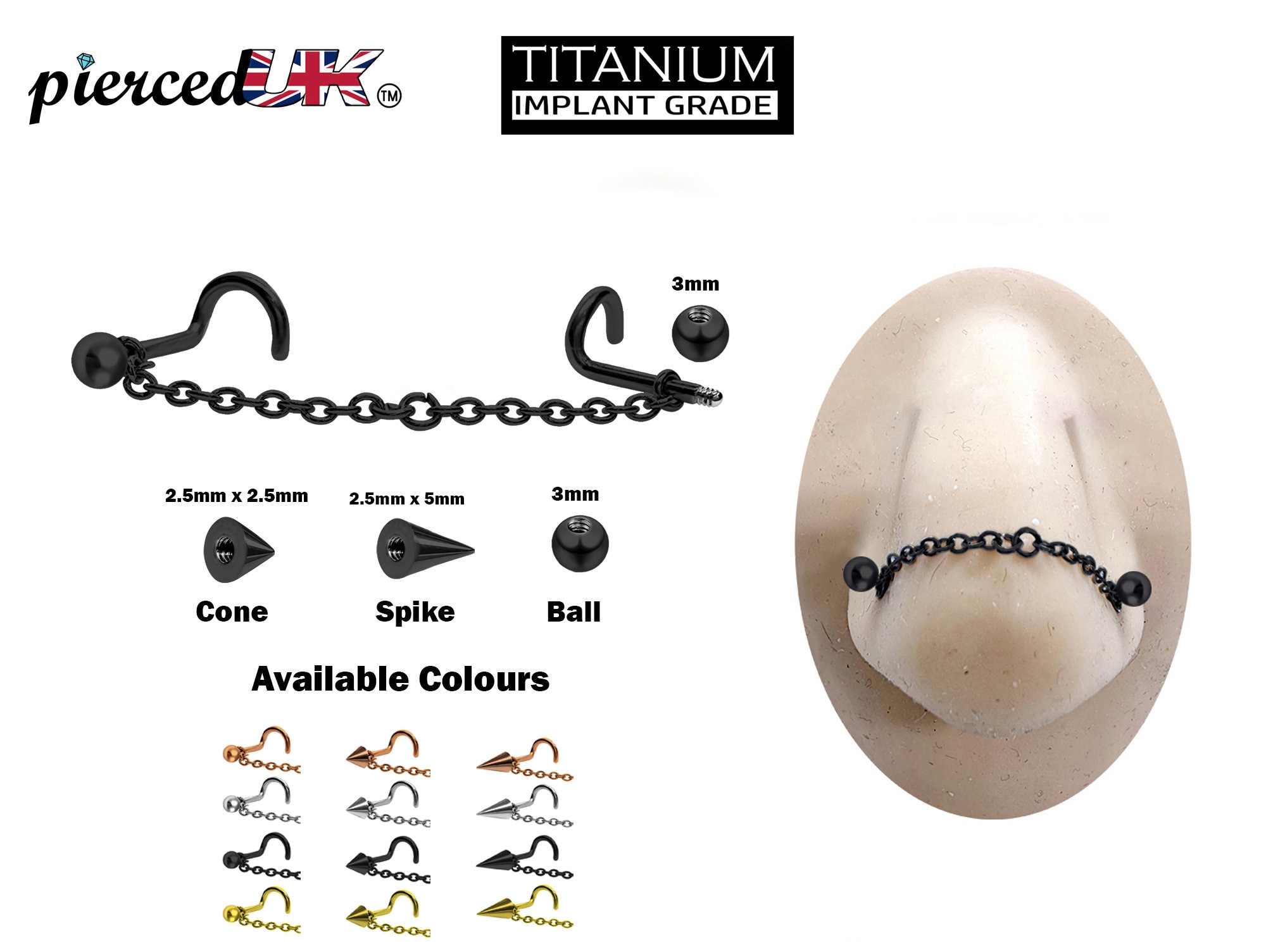 Titanium Nasallang Piercing: Nose Chain Ring With Studs - Etsy