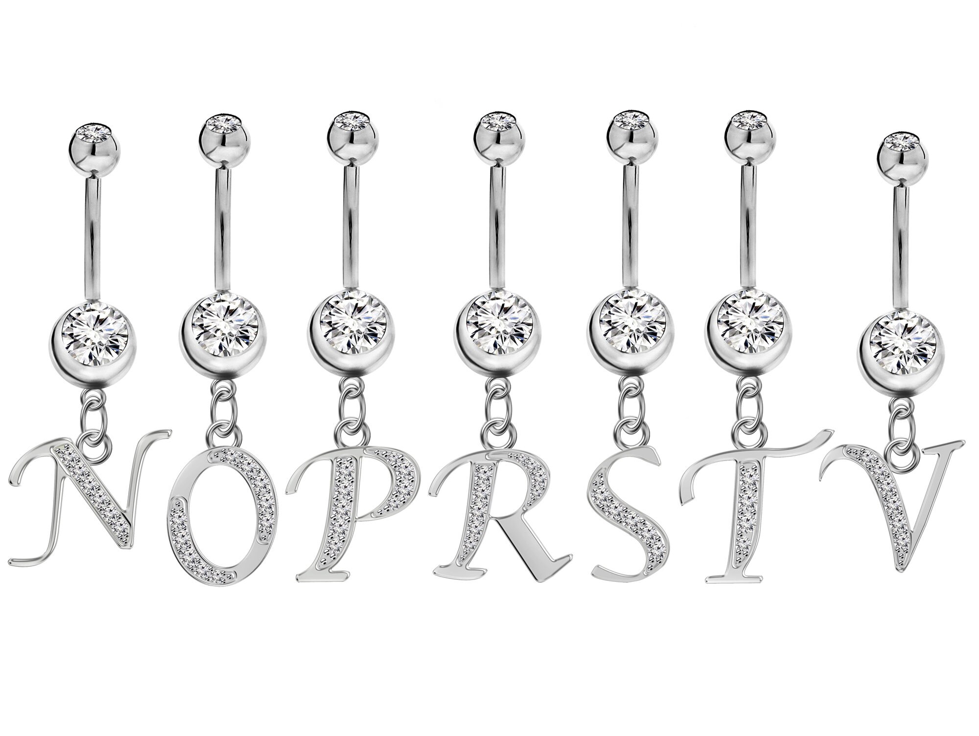 Belly Bar Initial Navel Ring Navel Piercing With Silver - Etsy UK
