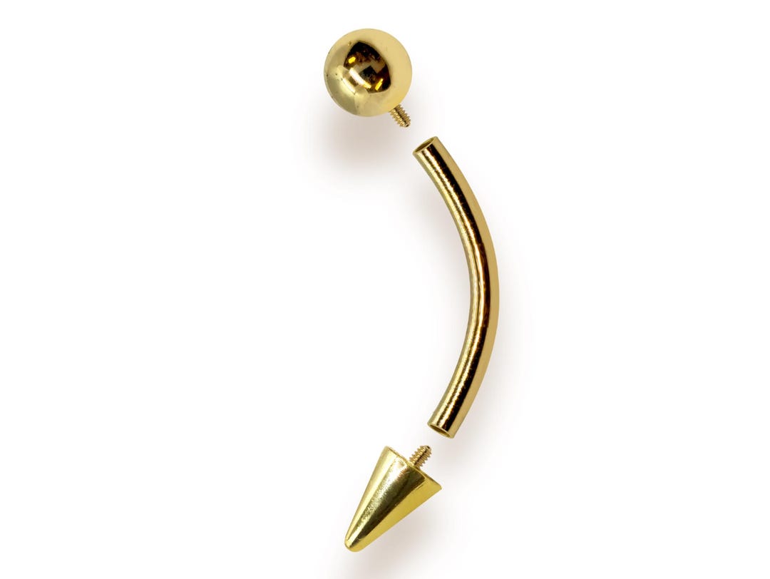 14K Solid Gold Spike Curved Barbell: Vertical Labret Piercing - Etsy