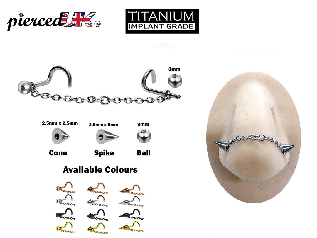 Ball/cone/spike Nasallang Piercing, Nose Chain Ring - Titanium Nose ...