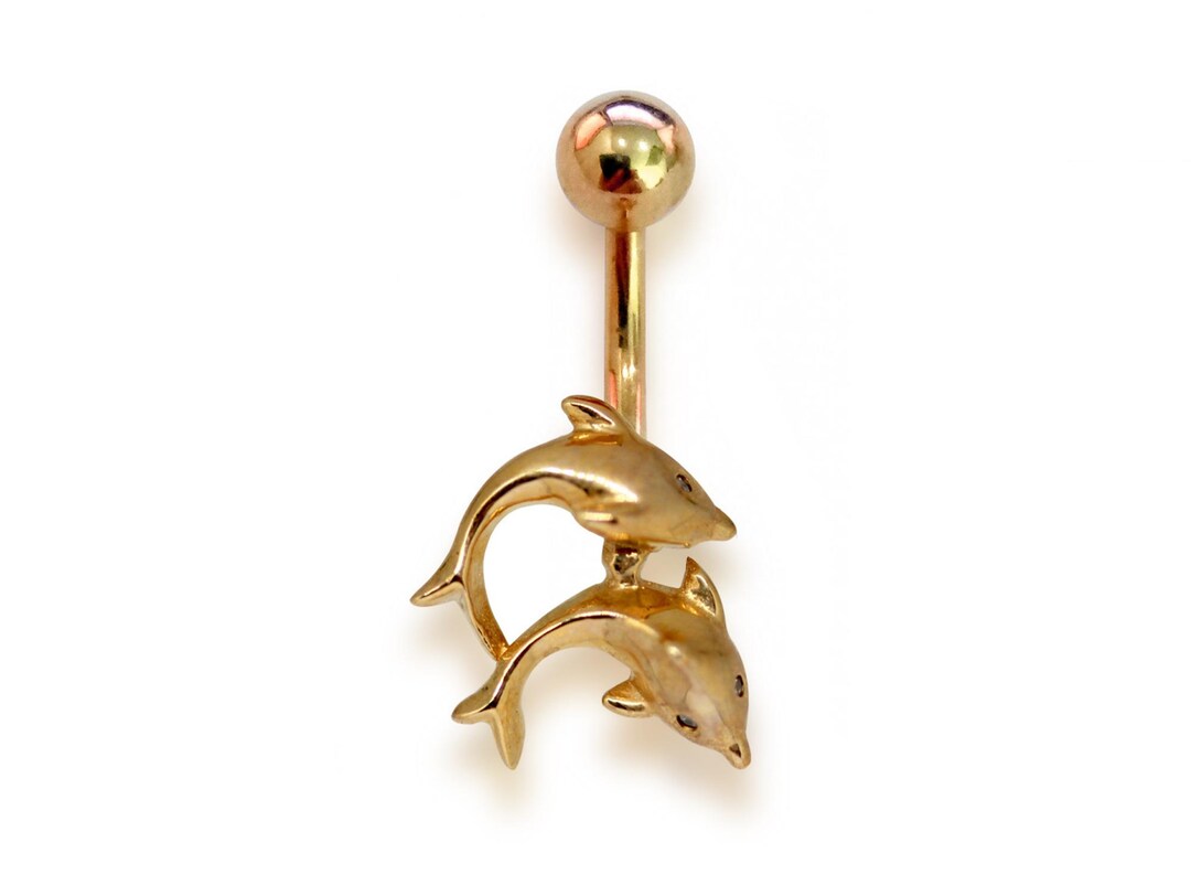 14K Gold Dolphin Belly Button Ring - 2.43g Solid Gold Body Jewelry - Etsy