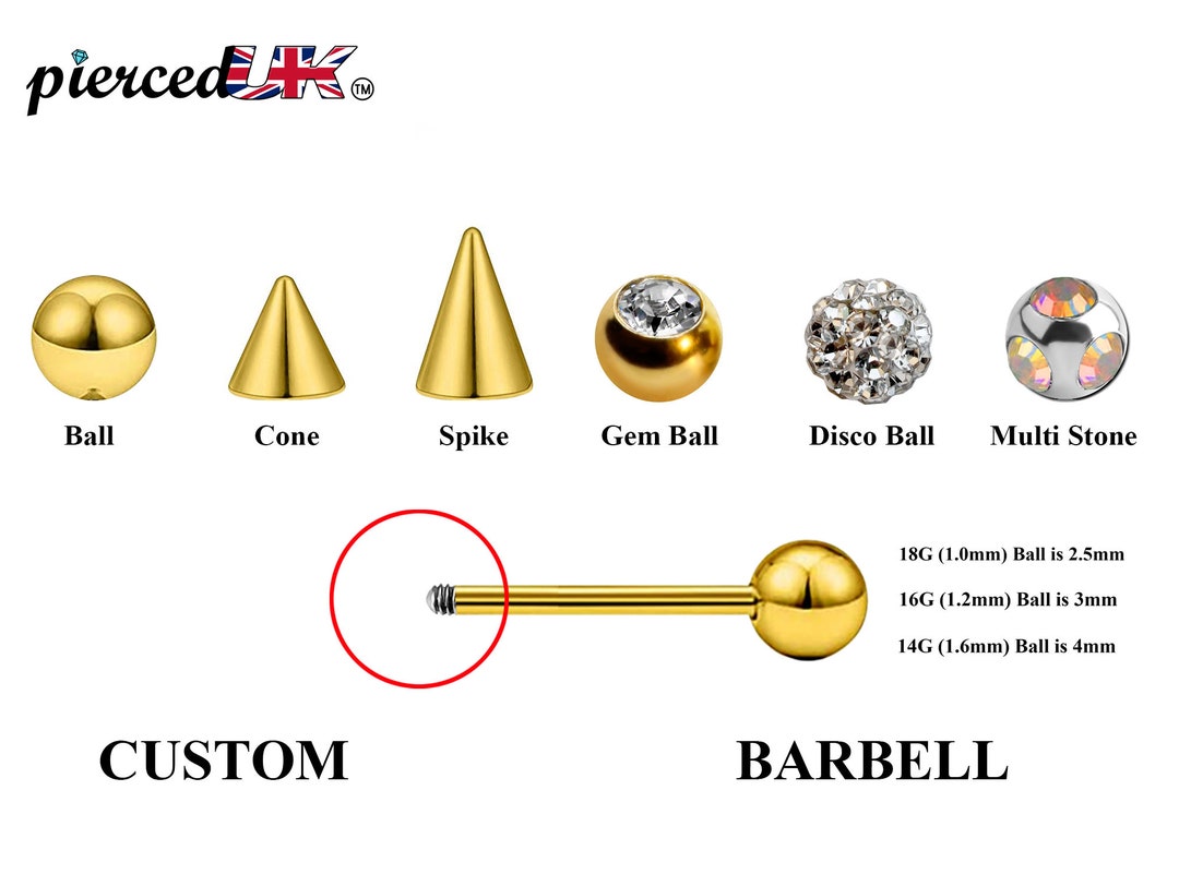 Clou d'haltères en or : piercing industriel en acier chirurgical (18 g ...