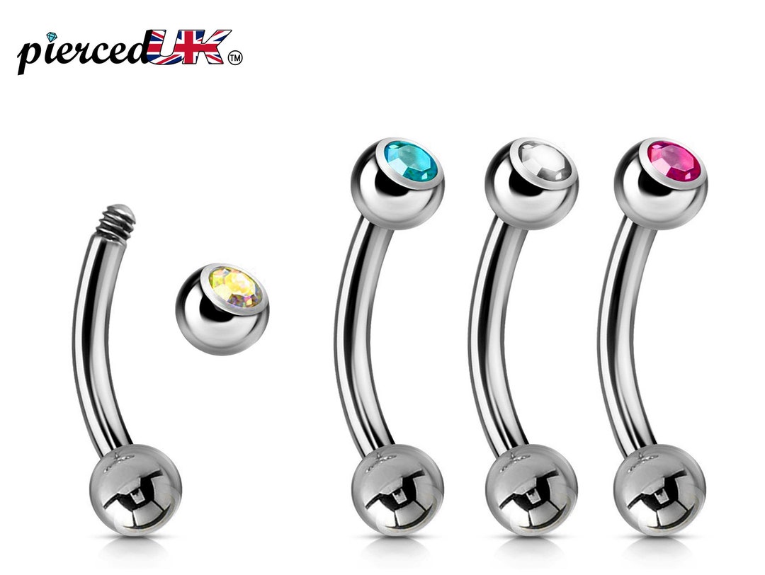 Curved Barbell, Barbell Piercing - Single Jeweled Bent Barbell - 18g ...