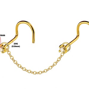 14K Gold Nasallang Piercing: Crystal Nose Stud Chain (20-60mm) - Etsy