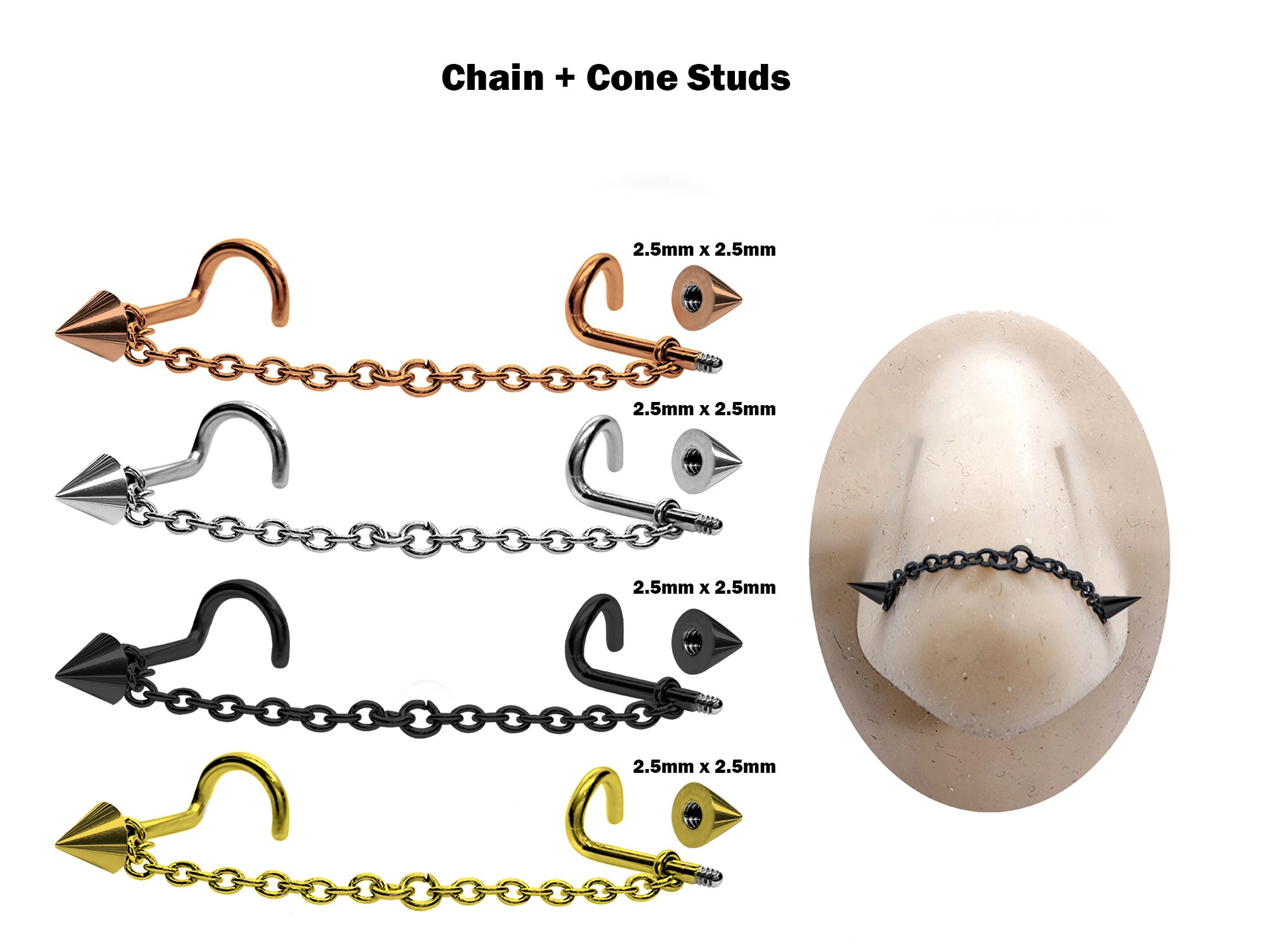 Ball/cone/spike Nasallang Piercing Nose Chain Ring Titanium - Etsy