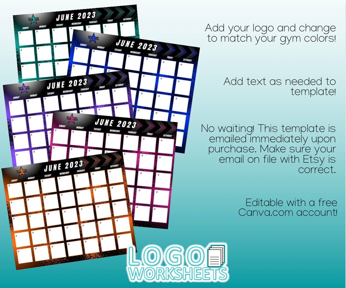 Gym Calendar Template - Etsy