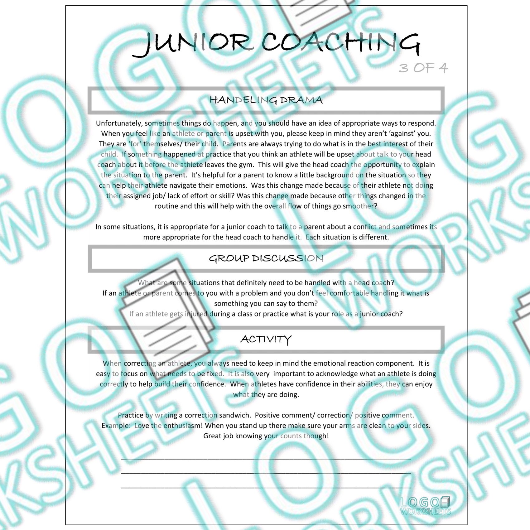 Junior Coach Materials Packet Template - Etsy