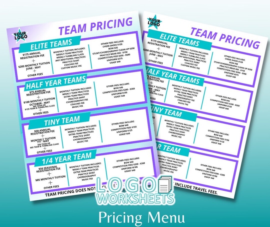 Pricing Menu Template - Etsy