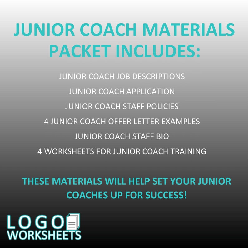 Junior Coach Materials Packet Template - Etsy