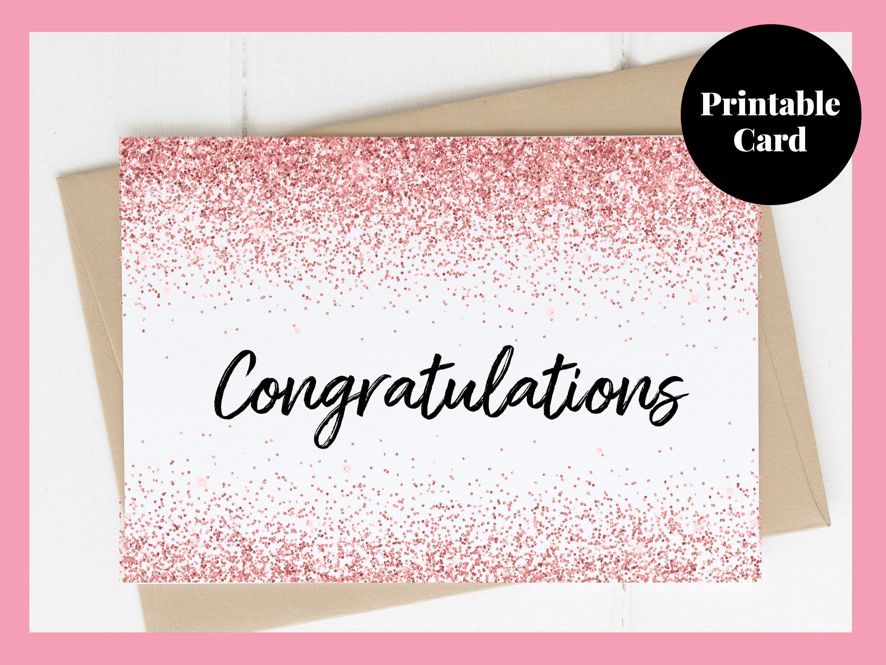 Congratulations Rose Gold Glitter Card, Printable Card, Glitter Card ...