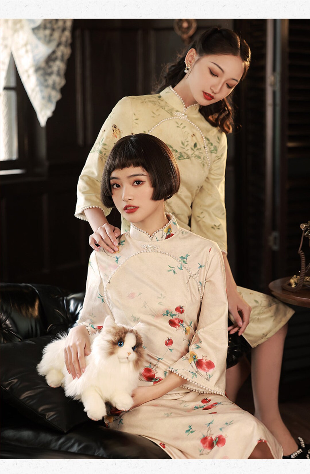 Premium Chinese Cheongsam Flower Pattern Wide Sleeves Side - Etsy