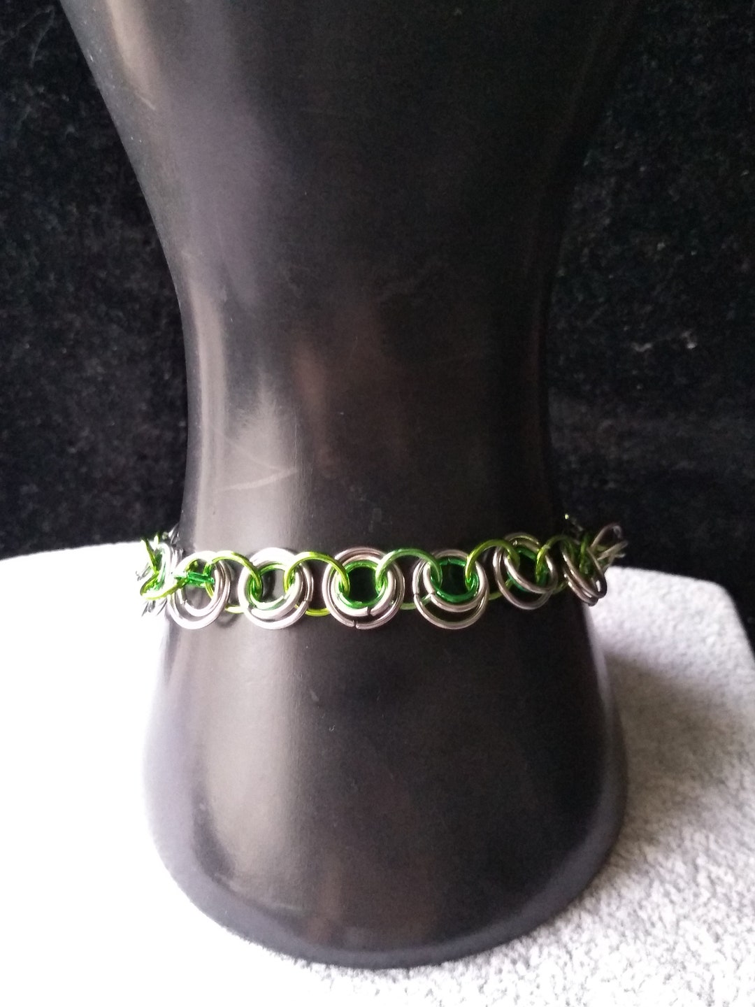 Silver and Green Chainmail Bracelet - Etsy