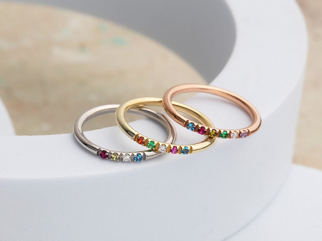 Sterling Silver Family Birthstone Ring, Personalized Stacking Gemstone ...