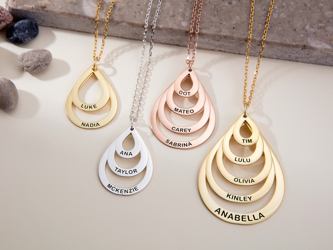 Custom Engraved Family Name Necklace, Sterling Silver Drop Pendants - Etsy