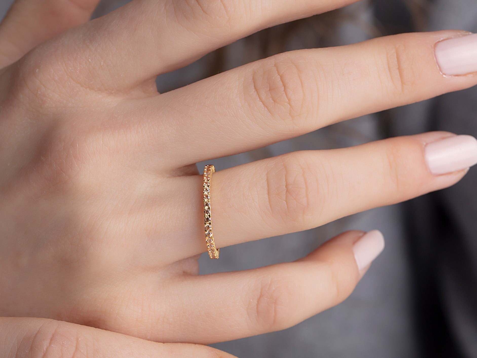 14K Full Infinity Birthstone Ring Solid Gold Dainty - Etsy