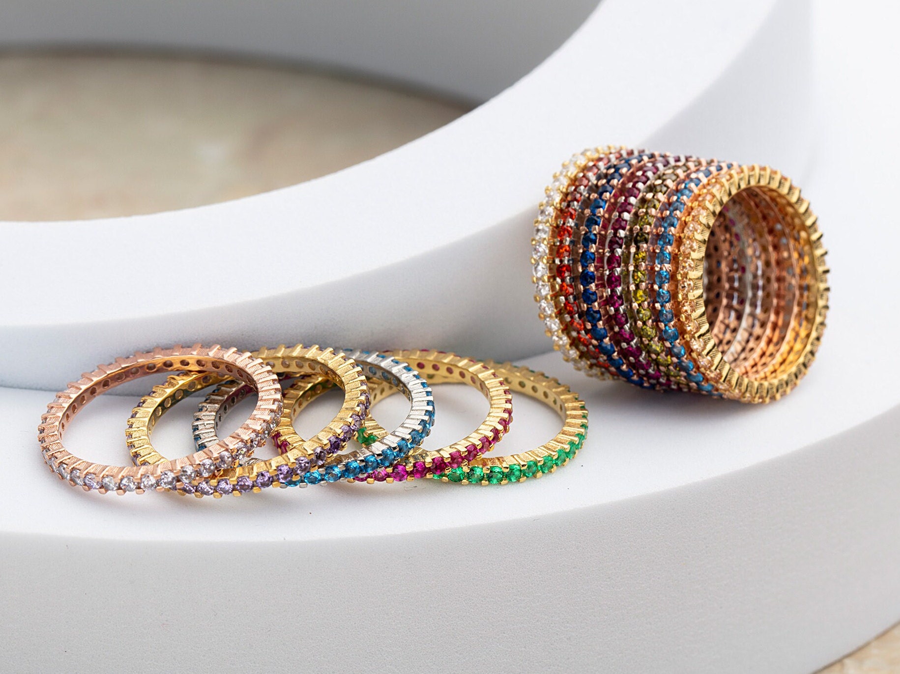 14K Full Infinity Birthstone Ring Solid Gold Dainty - Etsy