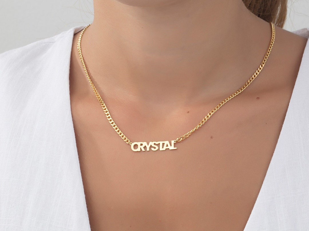 14K Gold Name Pendant Necklace, Personalized Gourmet Chain - Etsy