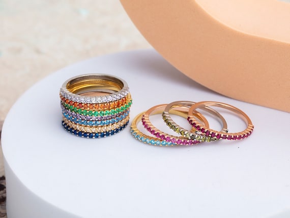 14K Gold Half Infinity Birthstone Rings Sterling Silver - Etsy