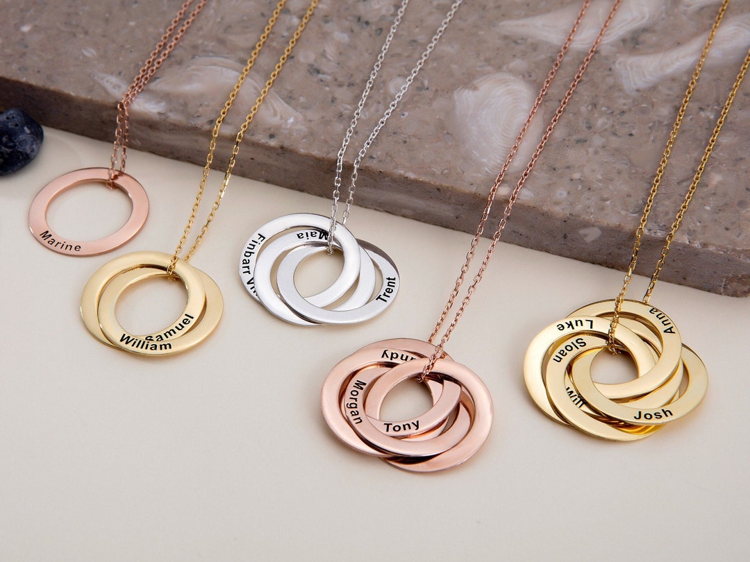 Sterling Silver Family Name Necklace, Personalized Multiple Circle ...