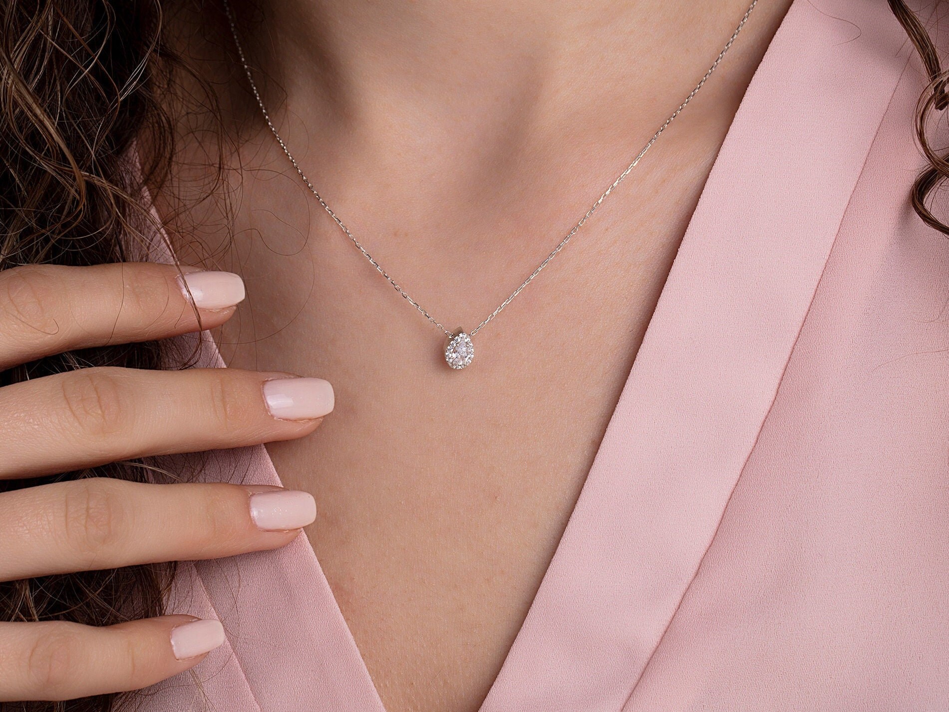 14K Gold Pear Birthstone Necklace, Personalized Family Jewelry - Etsy