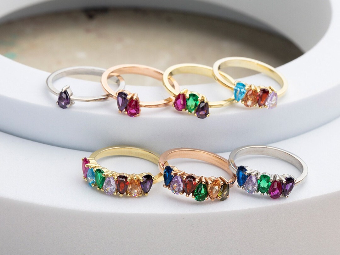 14K Gold Pear Shape Birthstone Ring, Personalized Gift for Mother, Gift ...