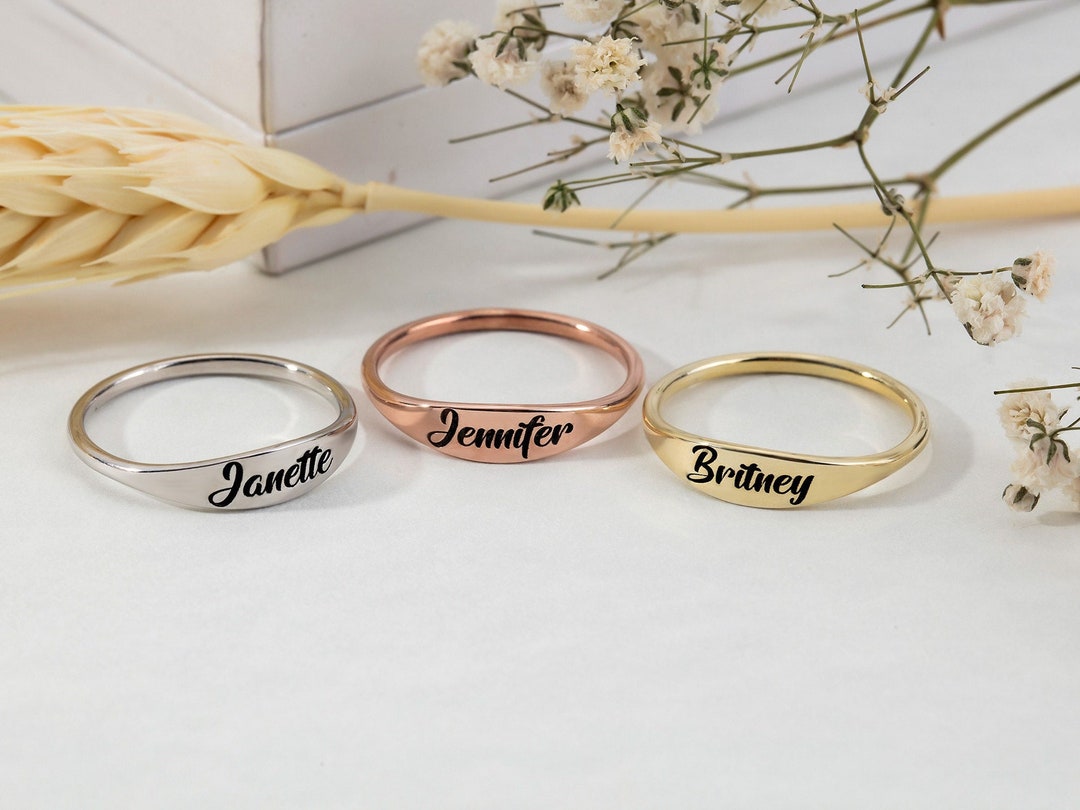 14K Gold Plated Name Rings, Silver Family Name Ring, Personalized ...