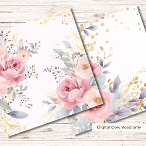 Pastel Pink Roses Digital Paper, Floral Background Graphics, Watercolor ...